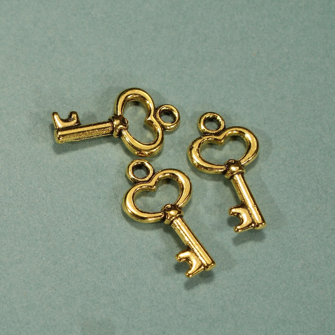 Heart Key 15mm Antique Gold Tone Double Sided Love Charms - 0911 - Etsy