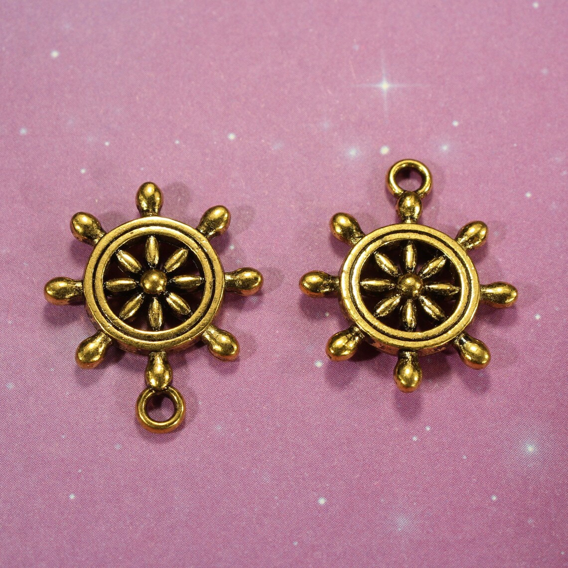 Captain's Wheel 23mm Antique Gold Tone Double Sided Nautical Charms ...