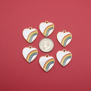 Heart With Rainbow 20mm White and Rainbow Enamel With Gold Plated ...