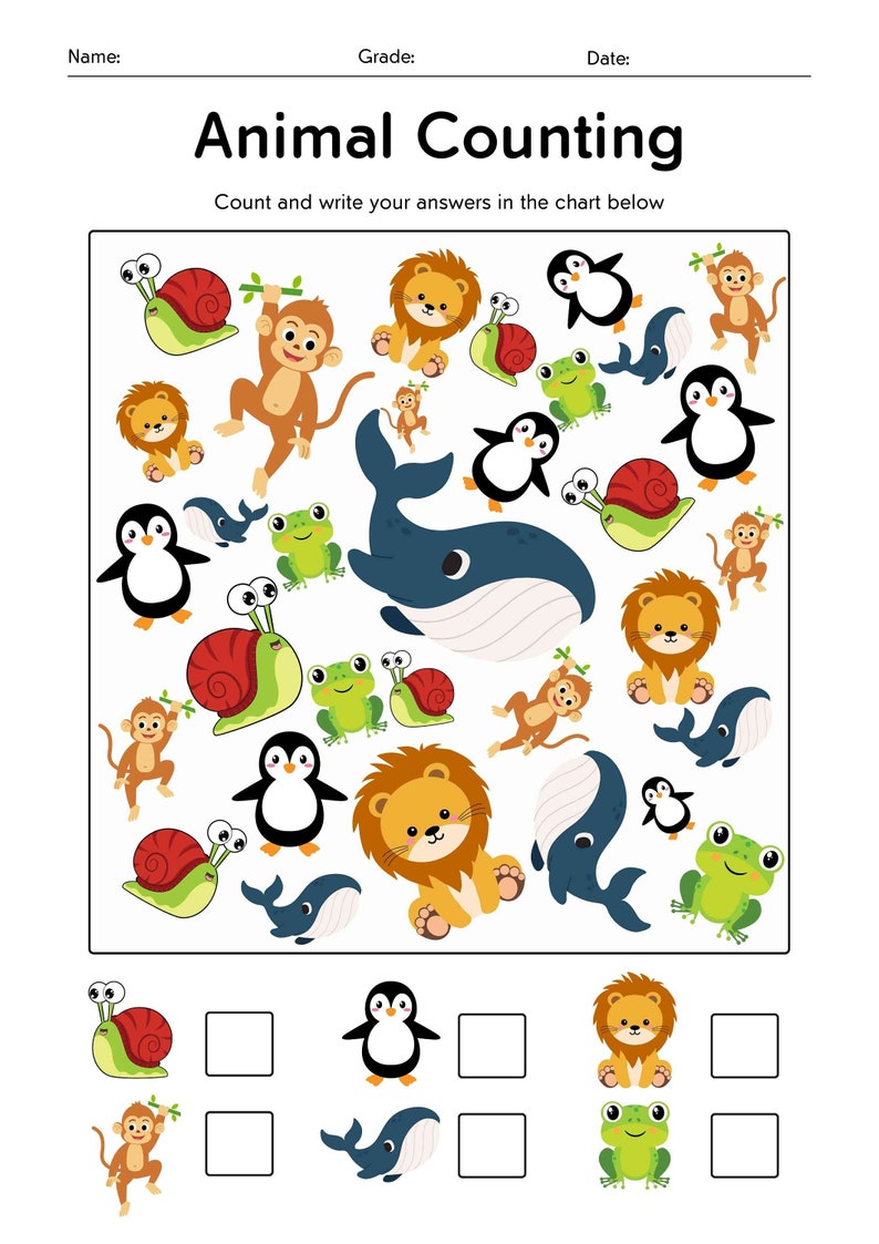 Animal Counting Math Worksheet Animals Animal Worksheet for Kids Learn ...