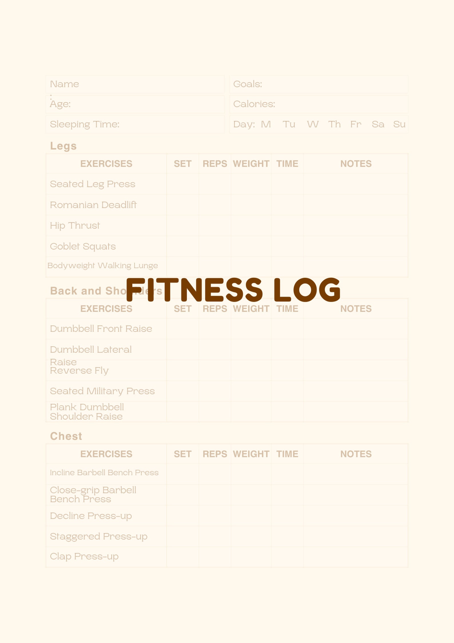 Fitness Log Workout Log Planner Exercise Routine Guide - Etsy