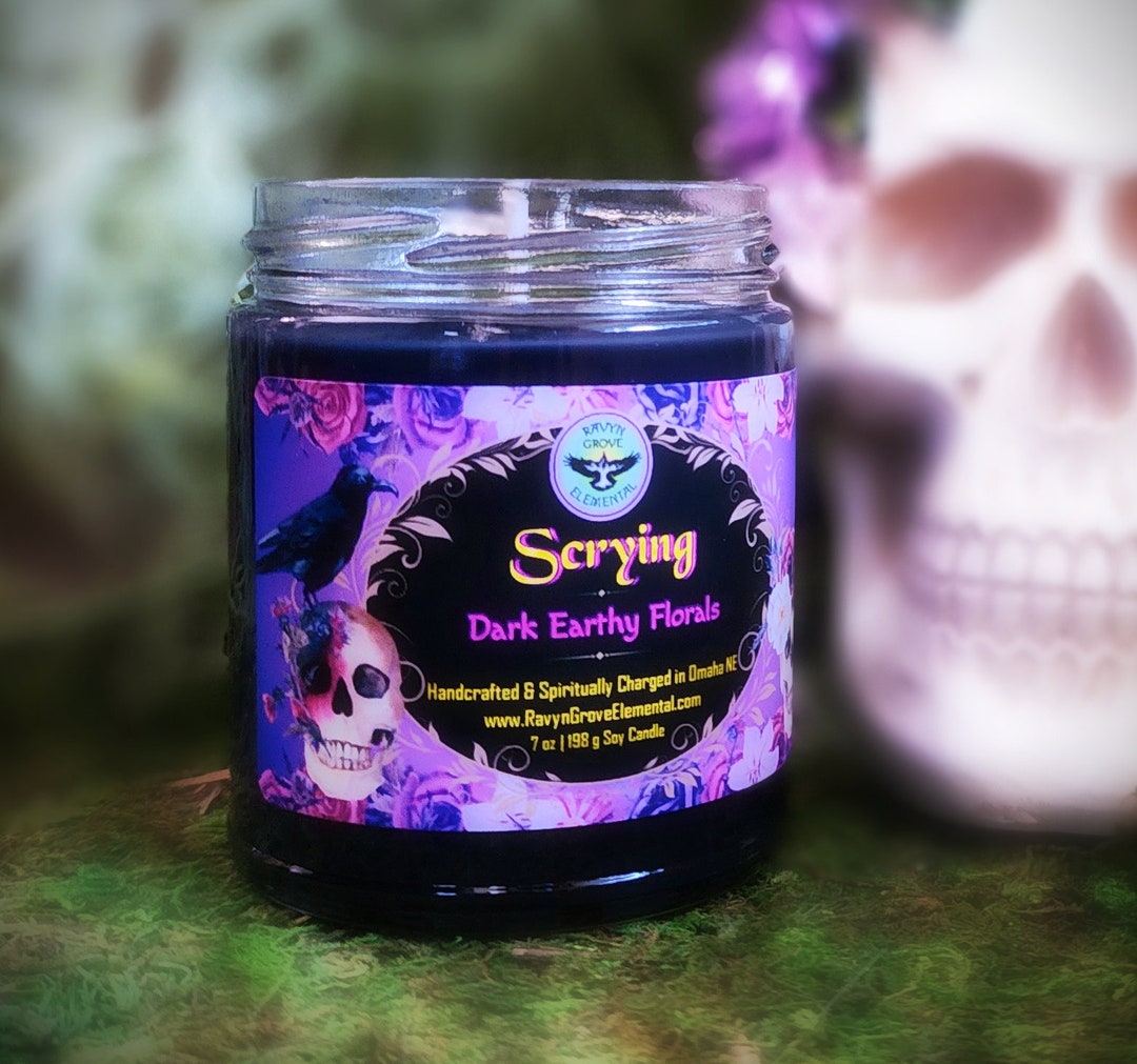 SCRYING Soy Jar Candle - Dark Earthly Floral - Samhain Halloween ...