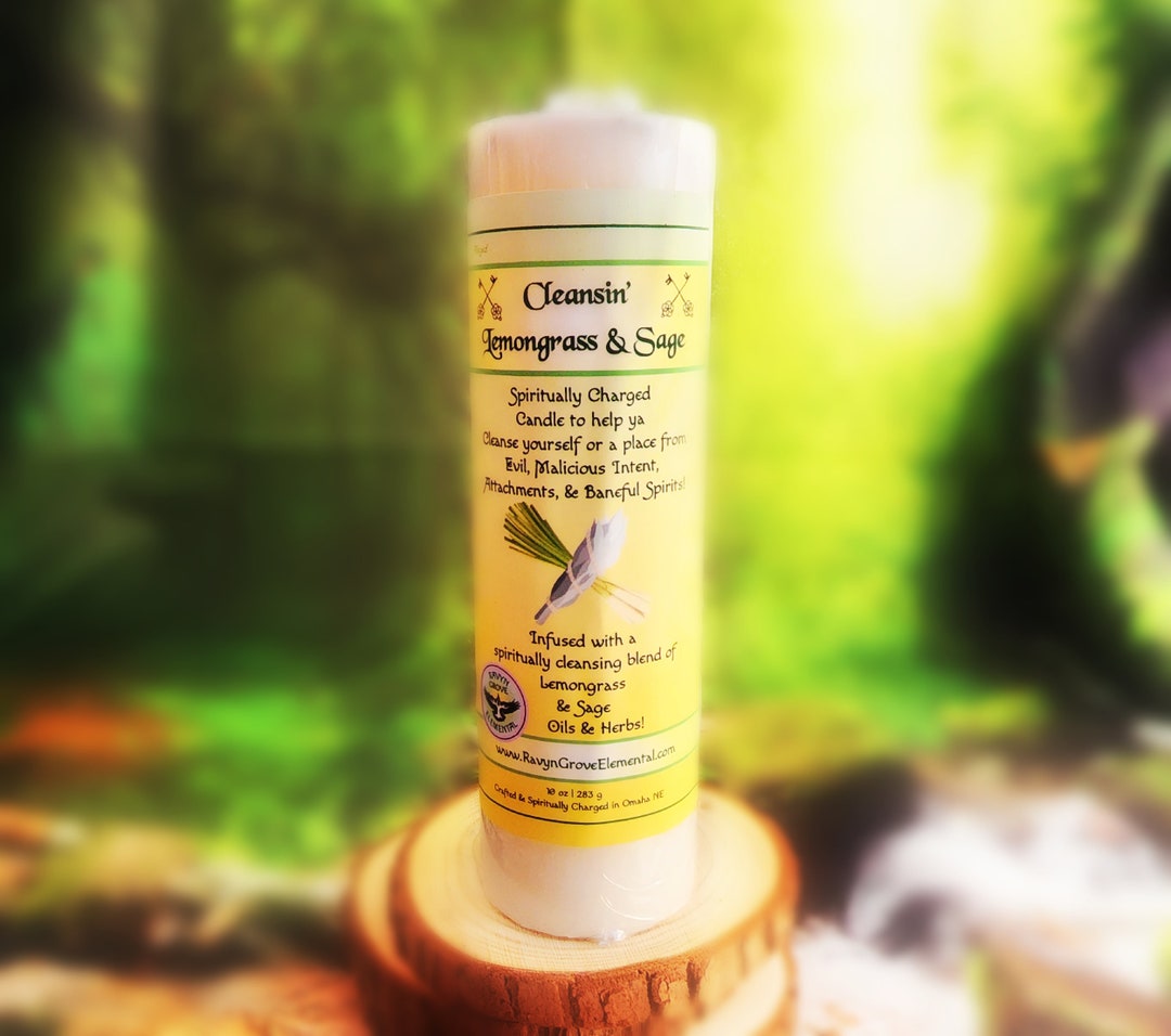 Cleansing Lemongrass Sage Pillar Candle Infused With Lemongrass Sage Oils - Aura and Space ...
