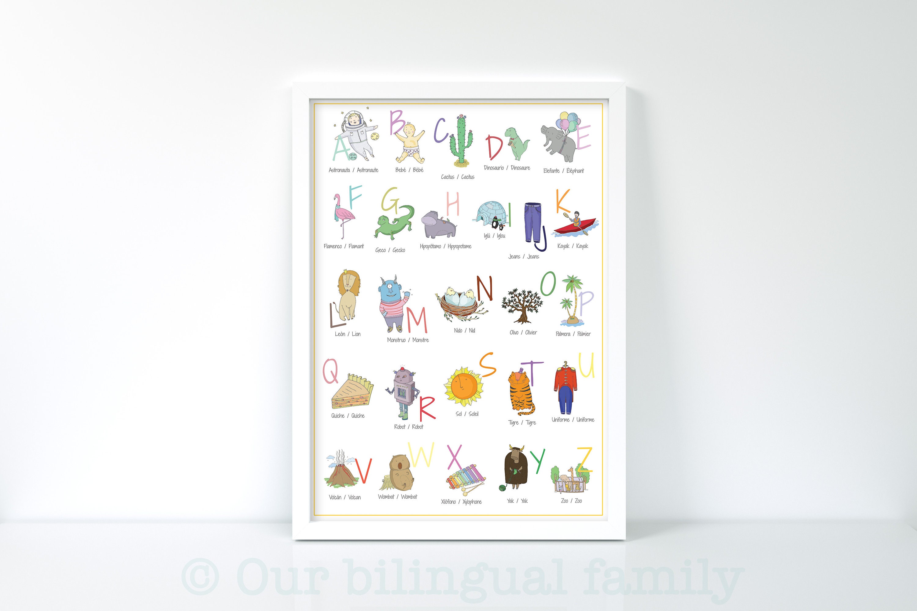 Spanish French Bilingual Alphabet Poster Nursery Art Digital - Etsy