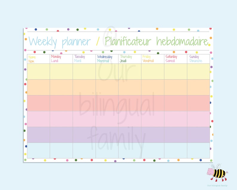 English French Bilingual Weekly Planner Calendar Instant | Etsy