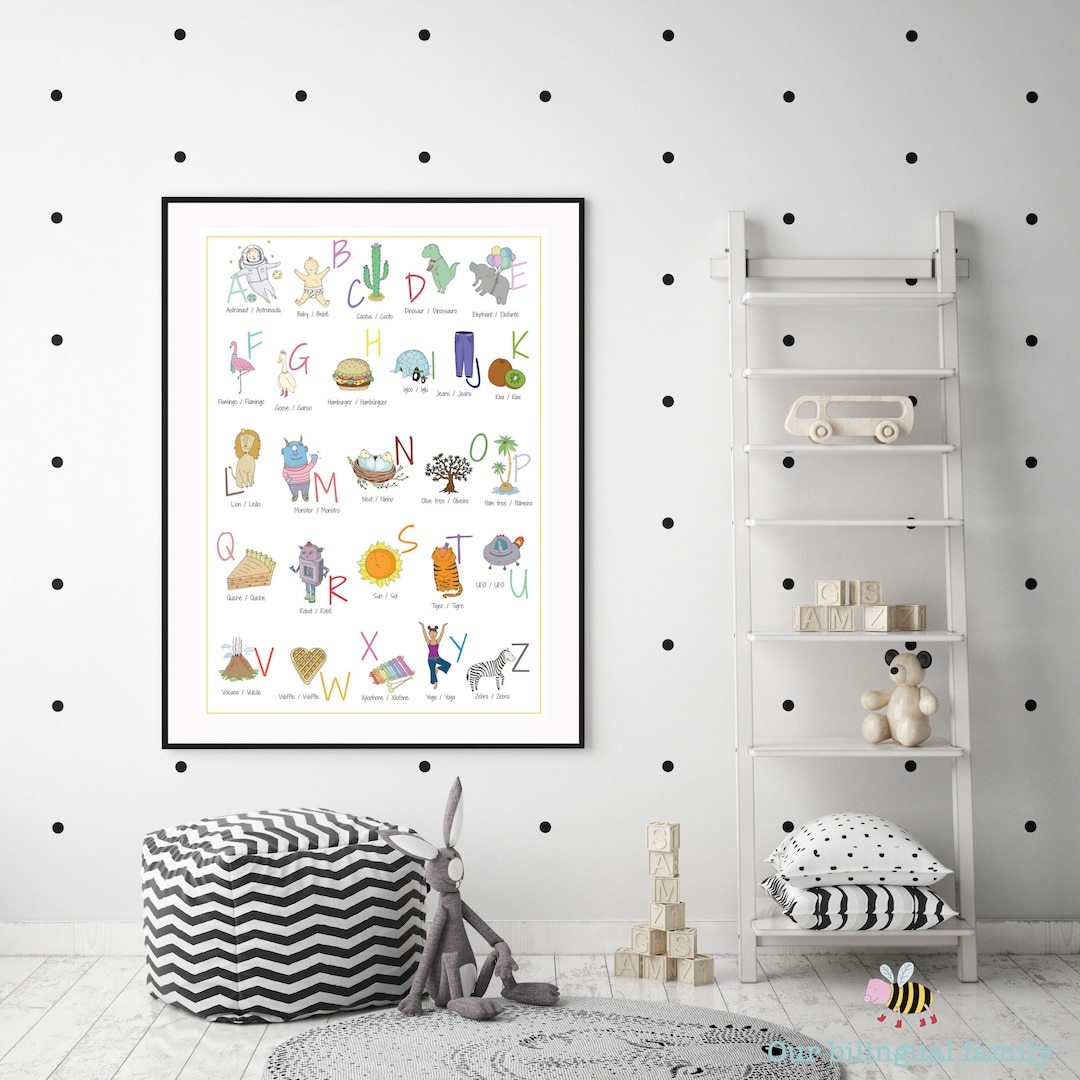 English Portuguese Alphabet Poster, Bilingual Nursery Art (digital ...