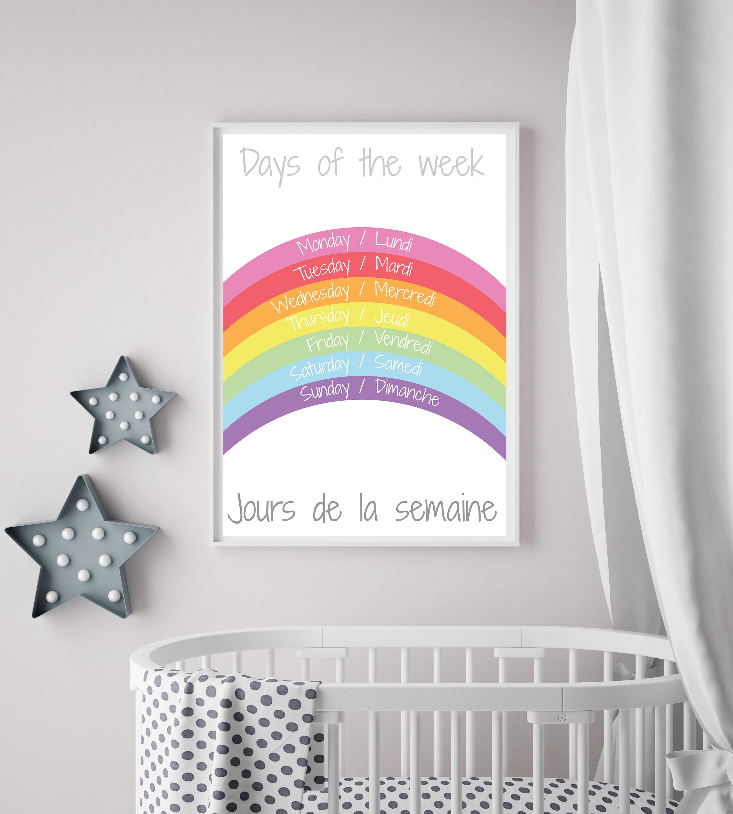 English French Bilingual days of the Week Poster ,nursery Art, Digital ...