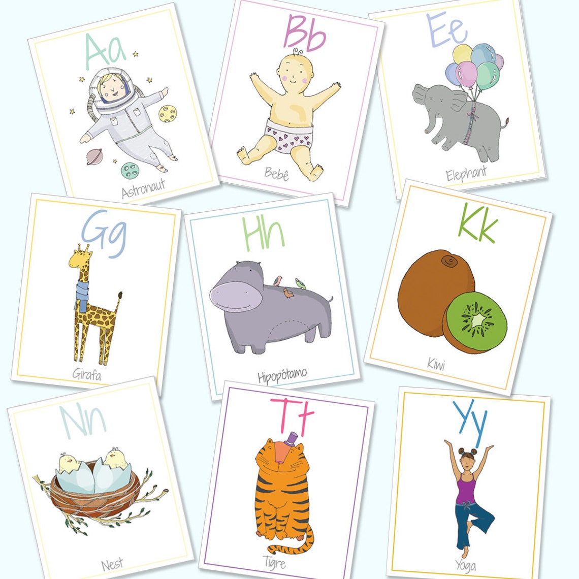 English Portuguese Bilingual ABC Flash Cards Printable - Etsy