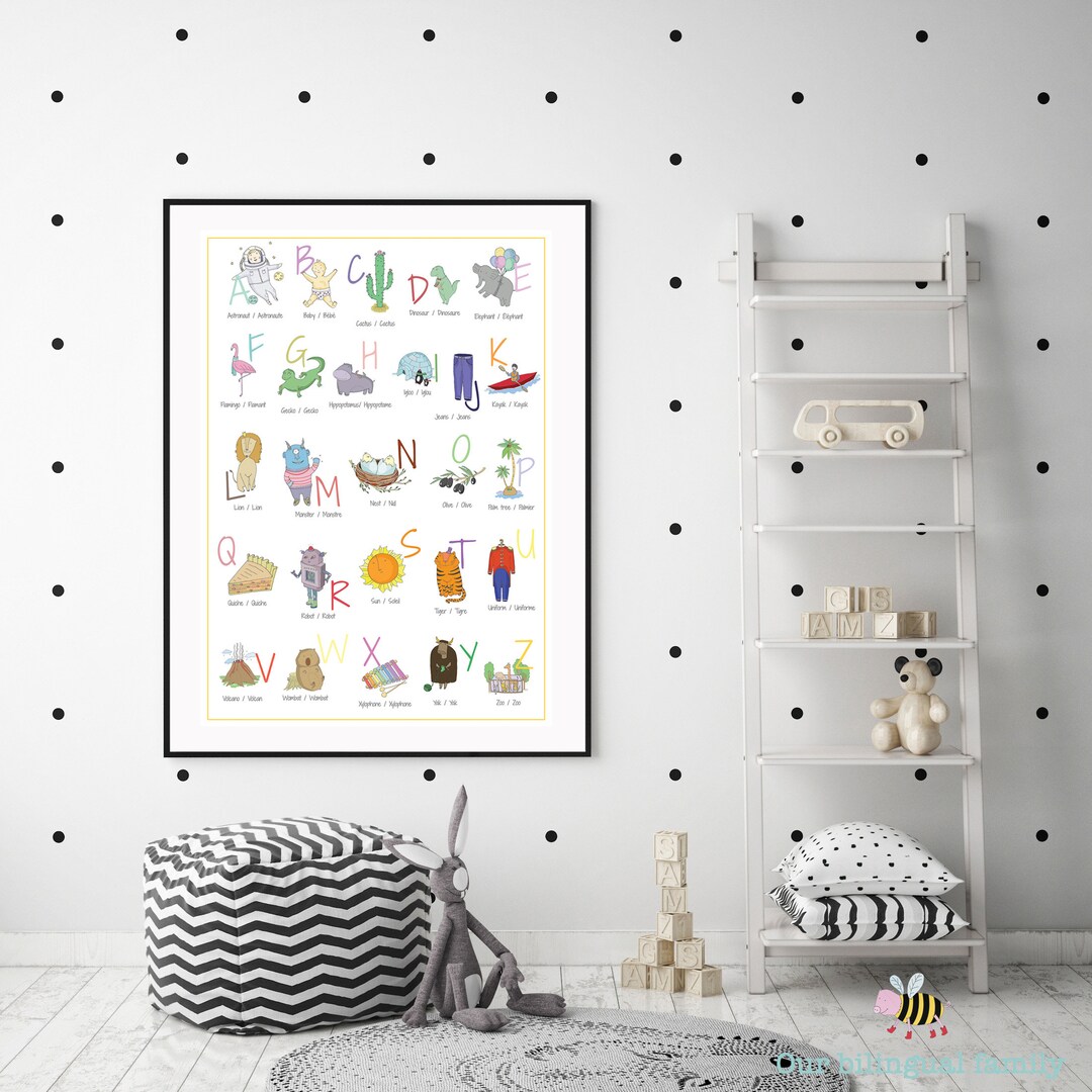 English French Bilingual Alphabet Poster, Nursery Art, Digital Download ...