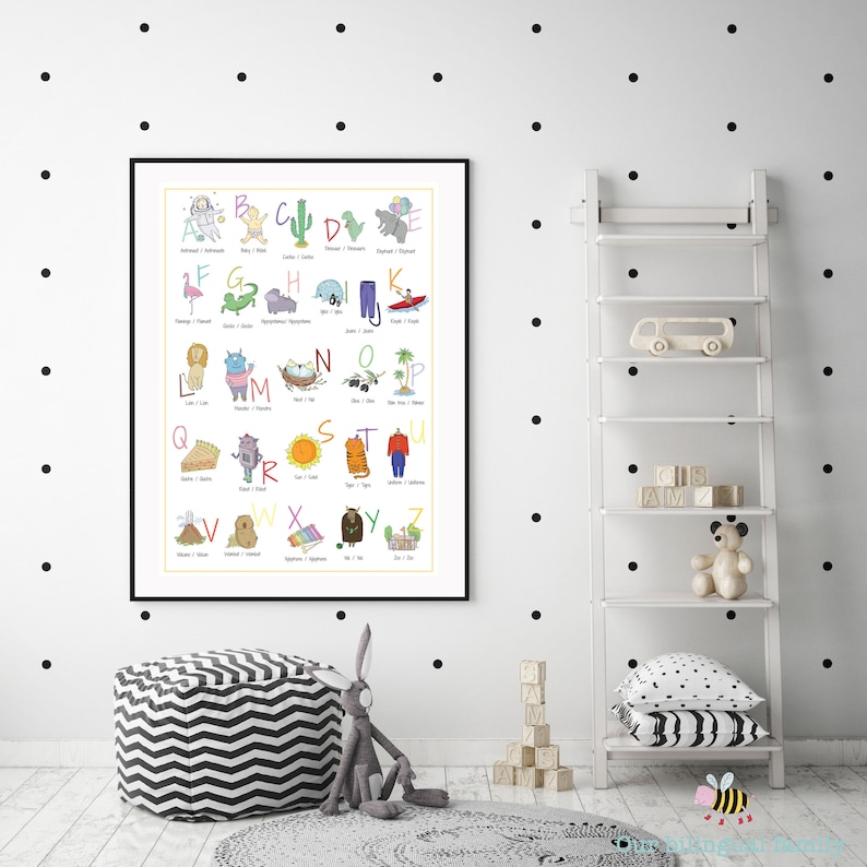 English French Bilingual Alphabet Poster, Nursery Art, Digital Download ...