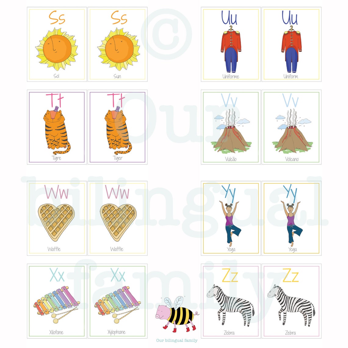 English Portuguese Bilingual ABC Flash Cards Printable - Etsy