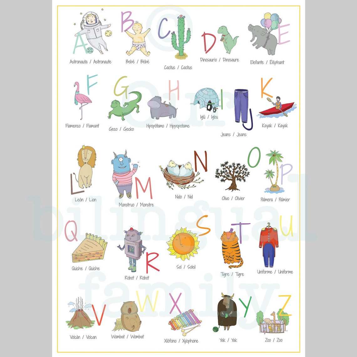 Spanish French Bilingual Alphabet Poster, Nursery Art, Digital Download ...