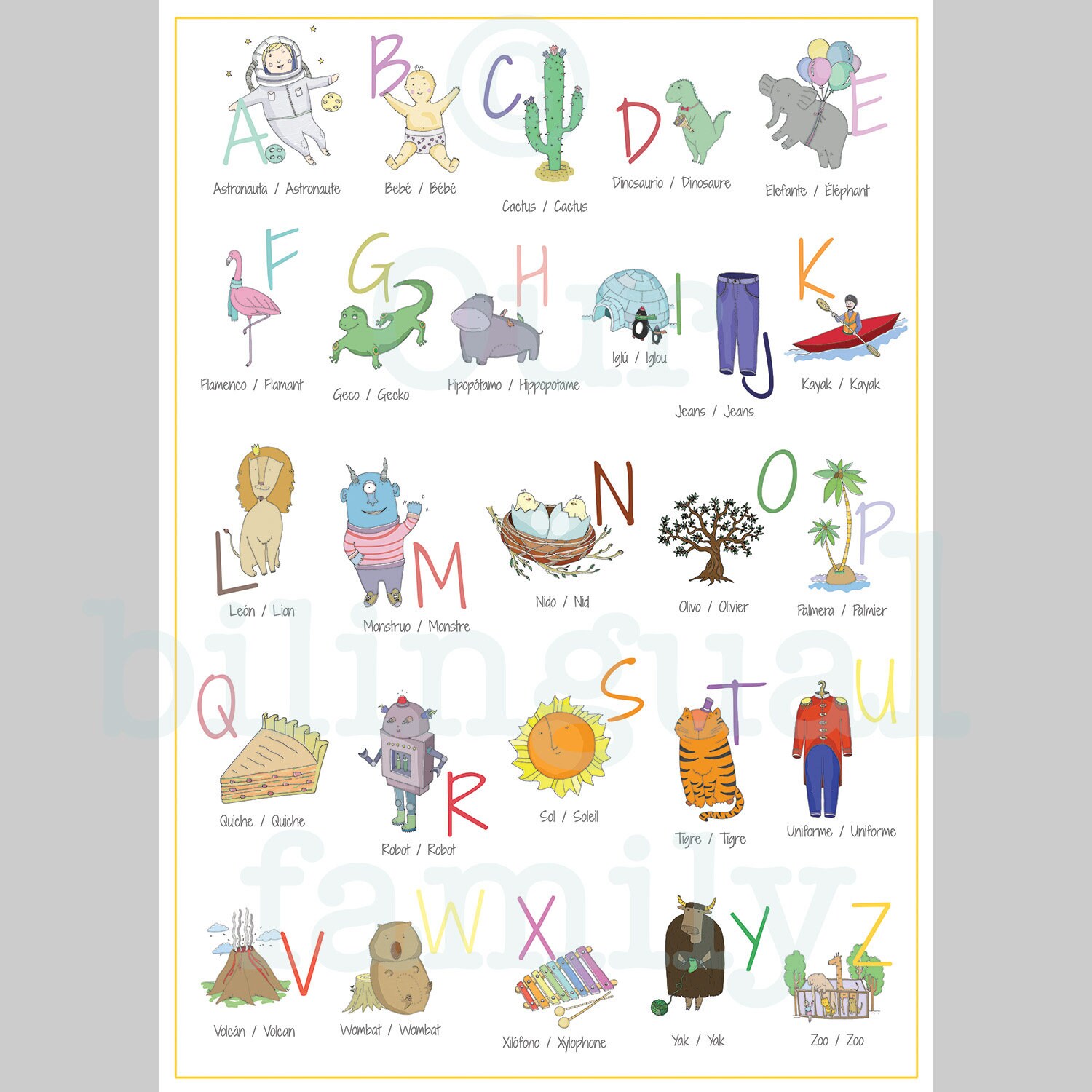 Spanish French Bilingual Alphabet Poster, Nursery Art, Digital Download ...