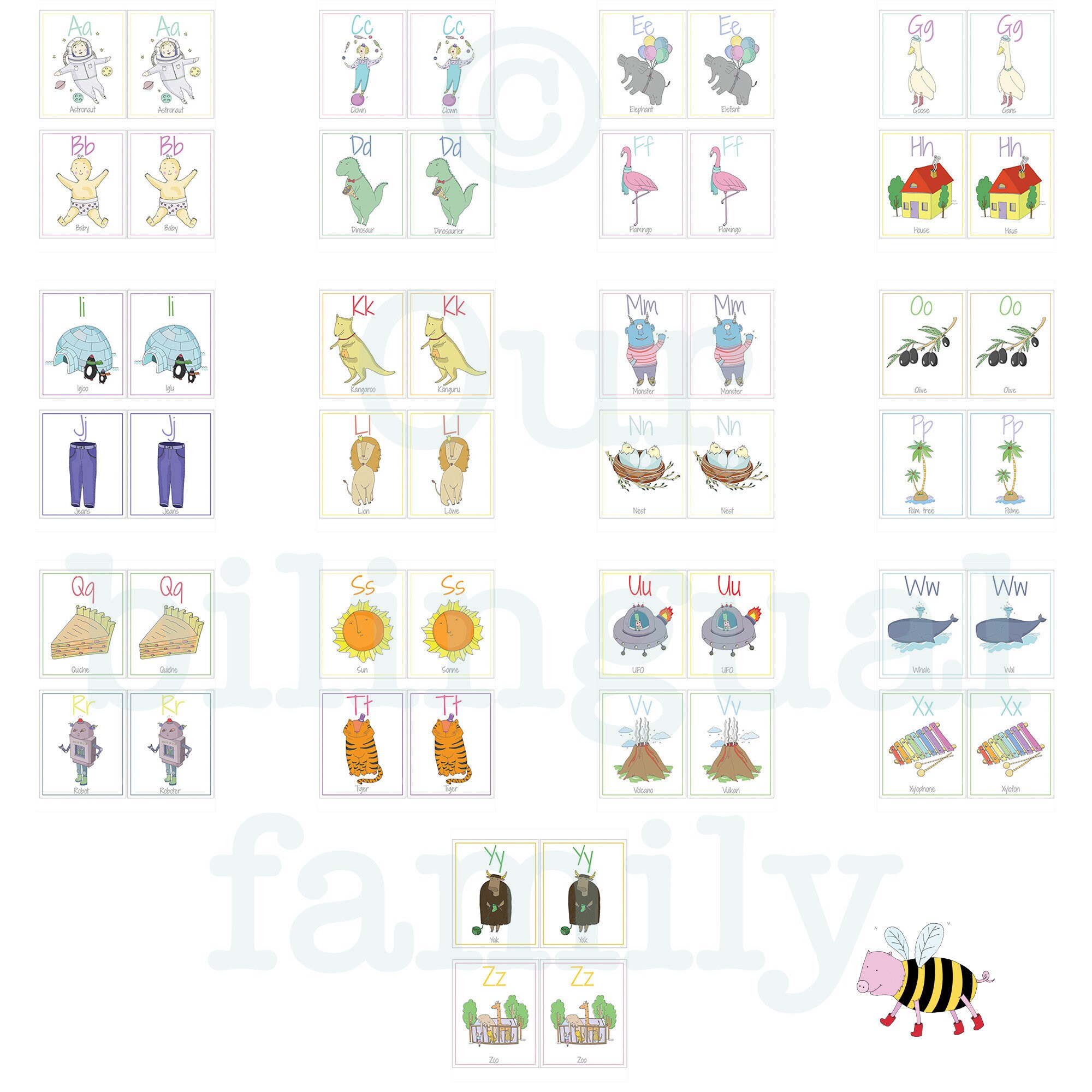 English German Bilingual ABC Flash Cards, Printable Games, Educational ...