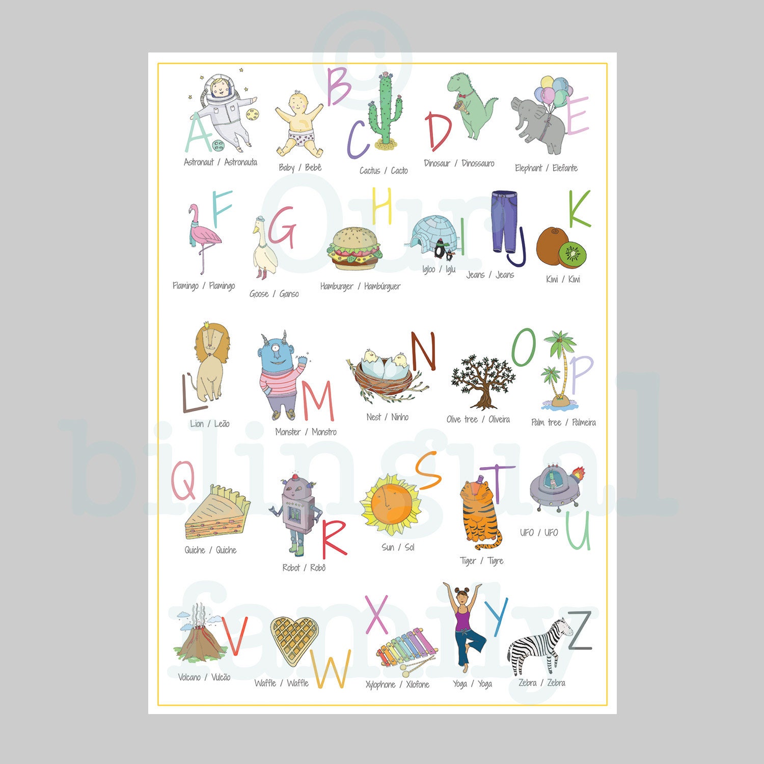 English Portuguese Bilingual Alphabet Poster, Nursery Art, Digital ...