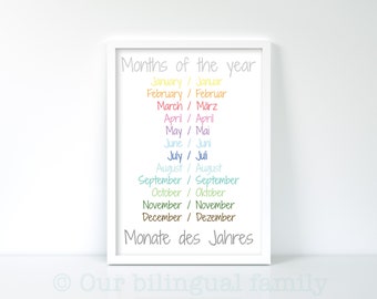 English French Bilingual "months of the Year" Poster ,nursery Art ...