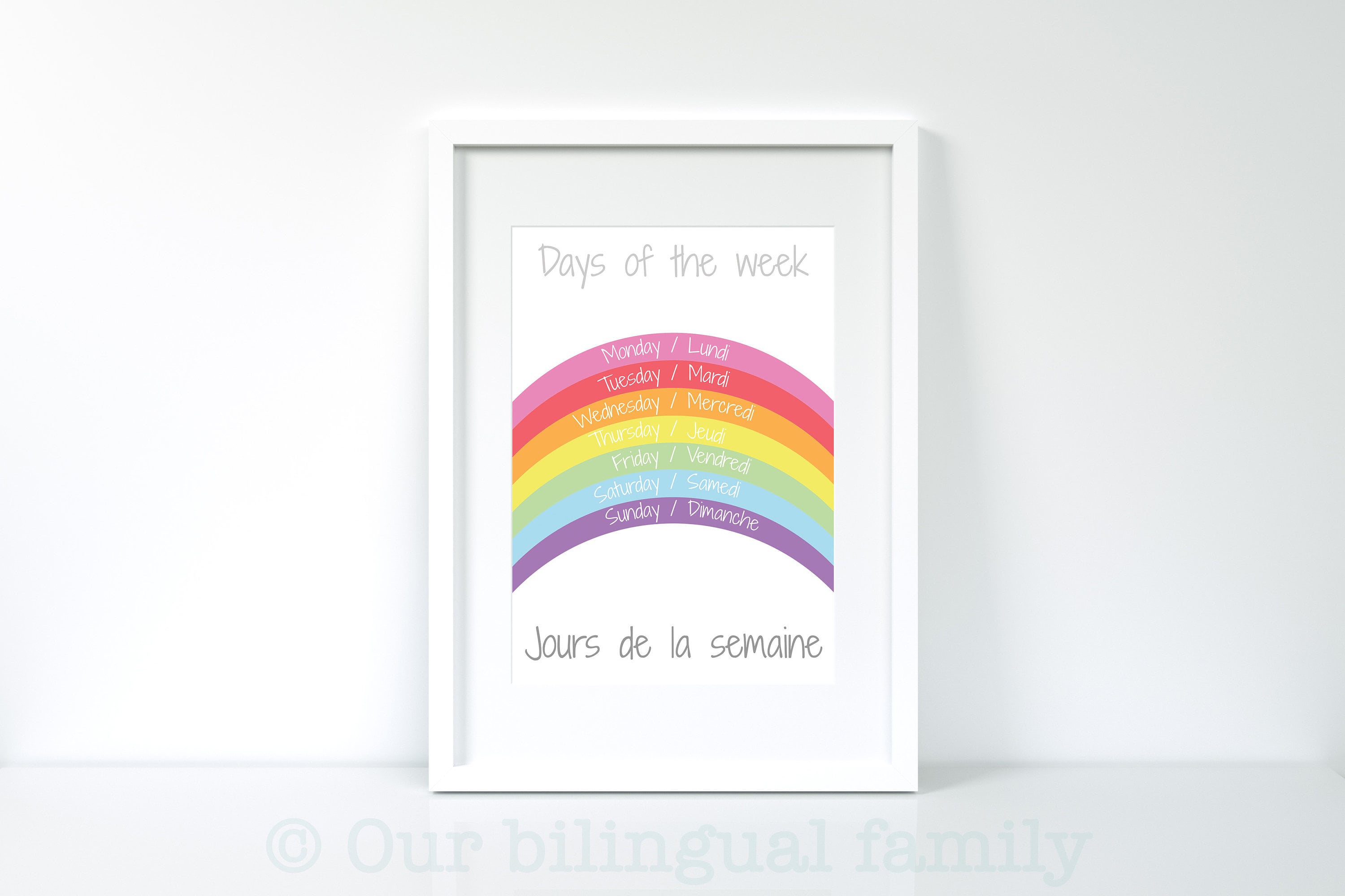 English French Bilingual days of the Week Poster ,nursery Art, Digital ...