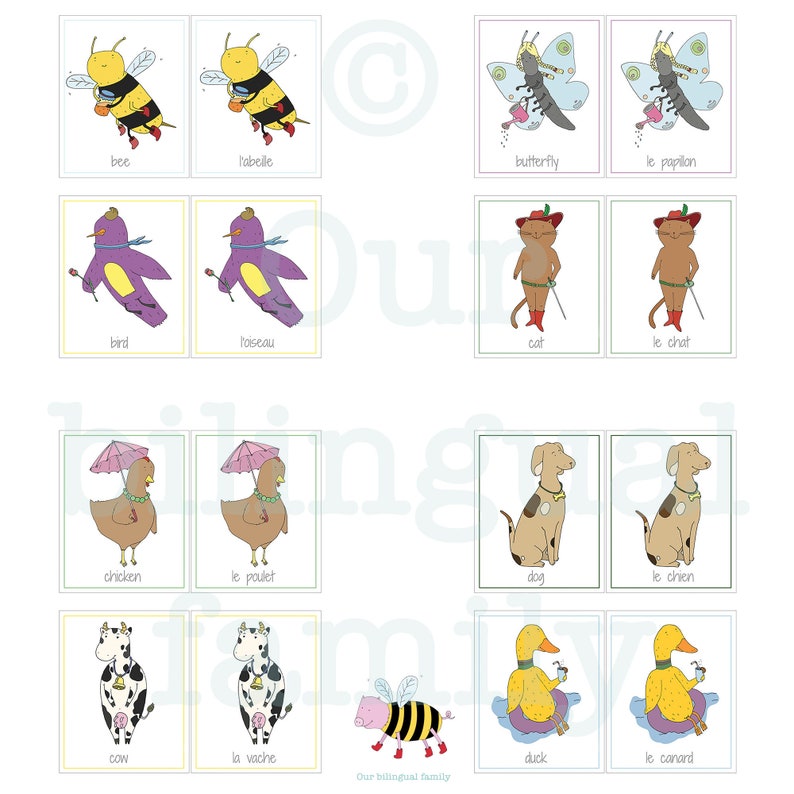 English French Bilingual Animal Flash Cards, Printable Games ...