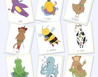 English French Bilingual Animal Flash Cards, Printable Games ...