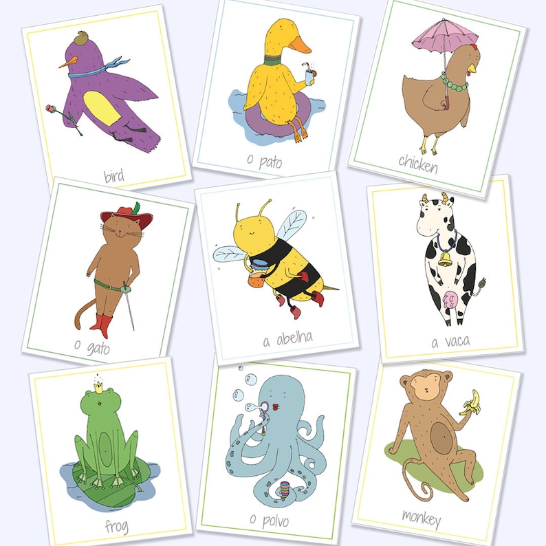 English Portuguese Bilingual Animal Flash Cards, Printable Games ...
