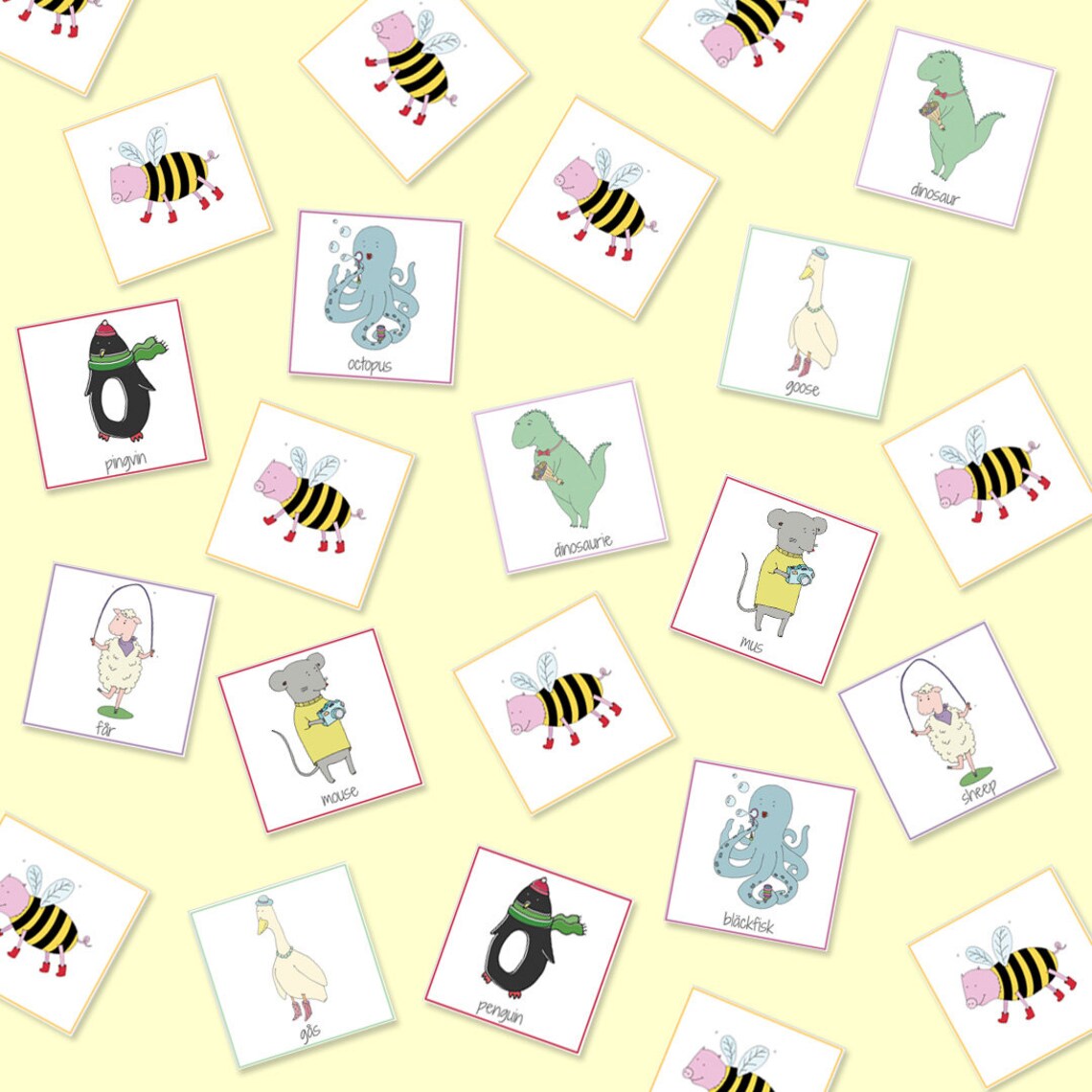 English Swedish Bilingual Animal Memory Game Animals - Etsy