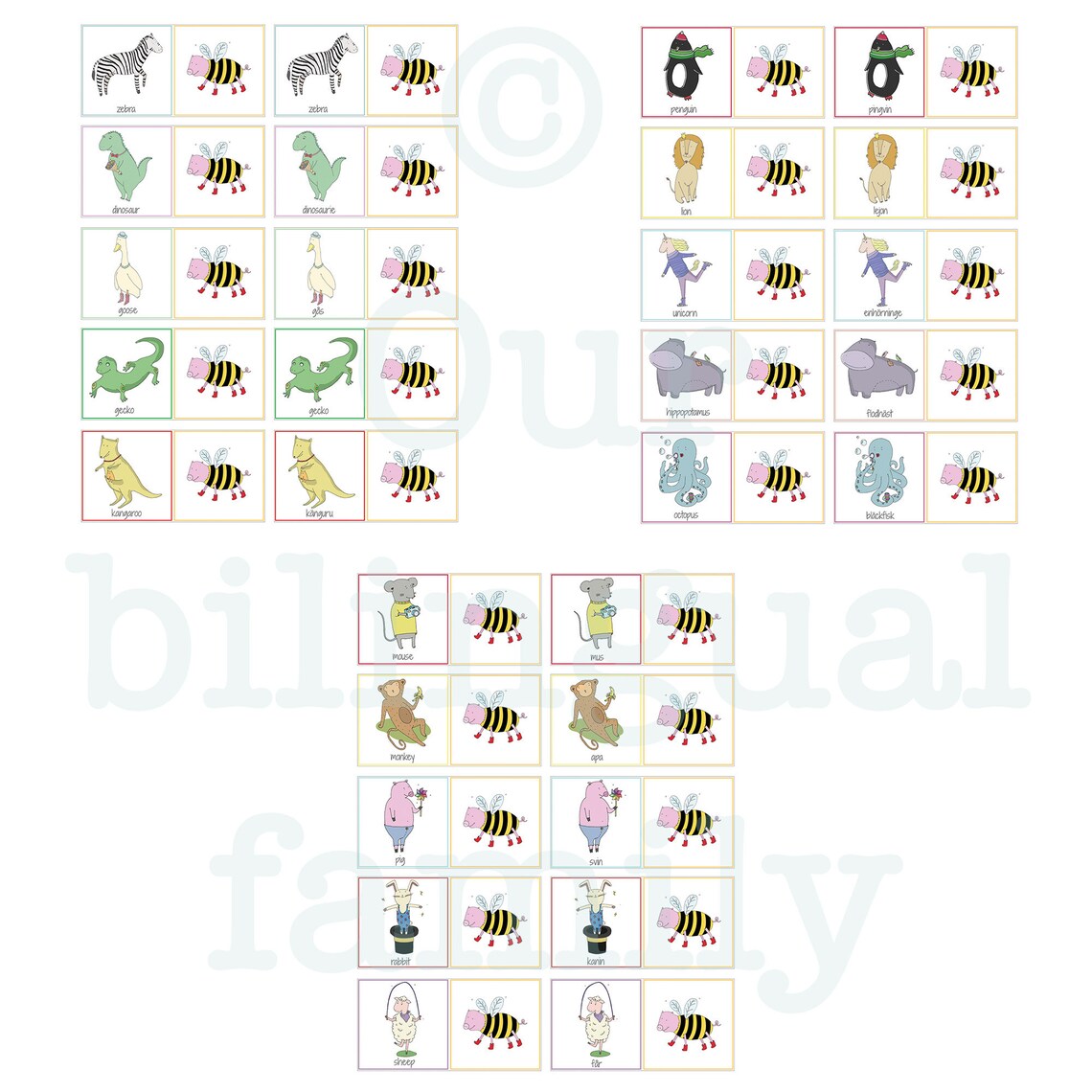English Swedish Bilingual Animal Memory Game Animals - Etsy