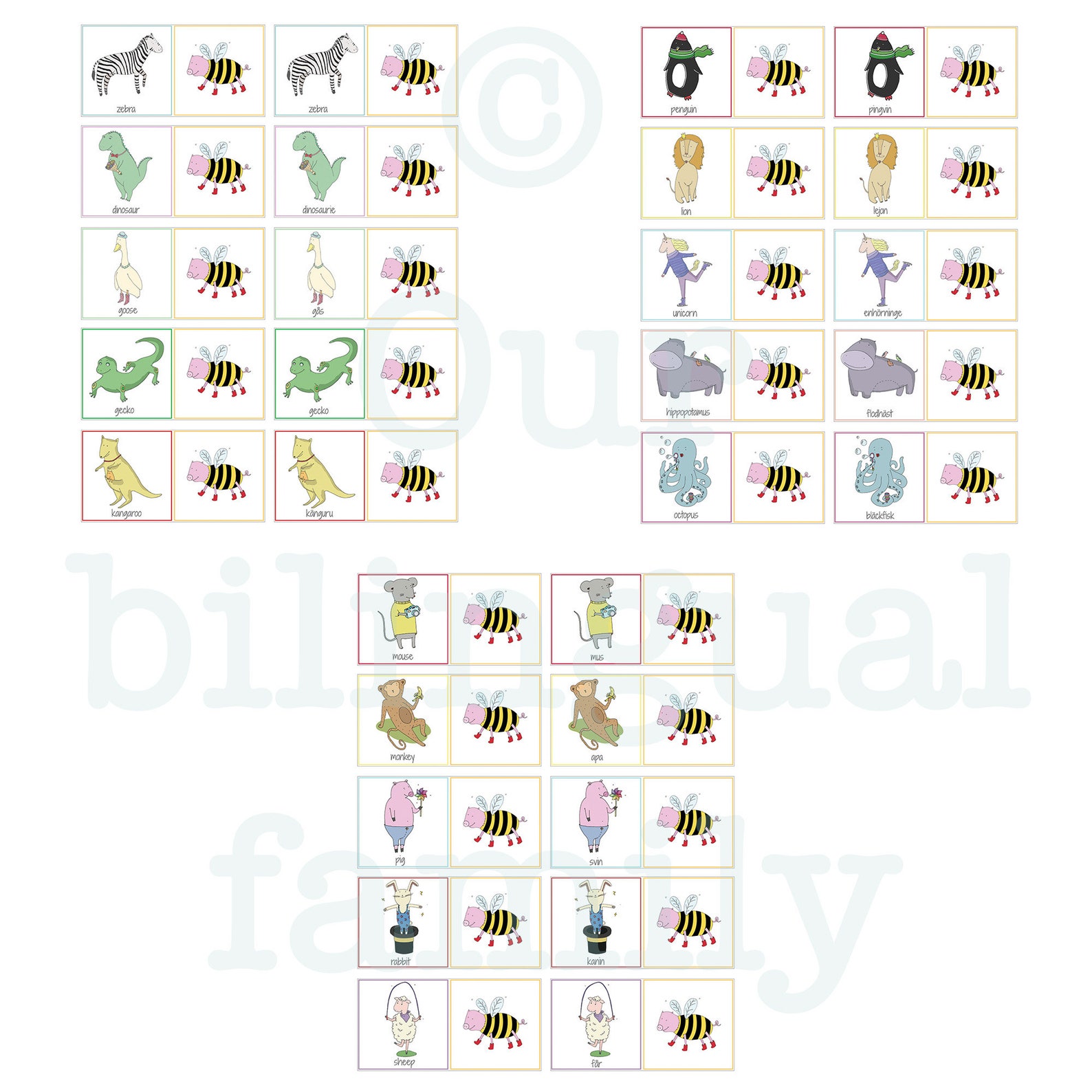English Swedish Bilingual Animal Memory Game, Animals, Printable Games ...
