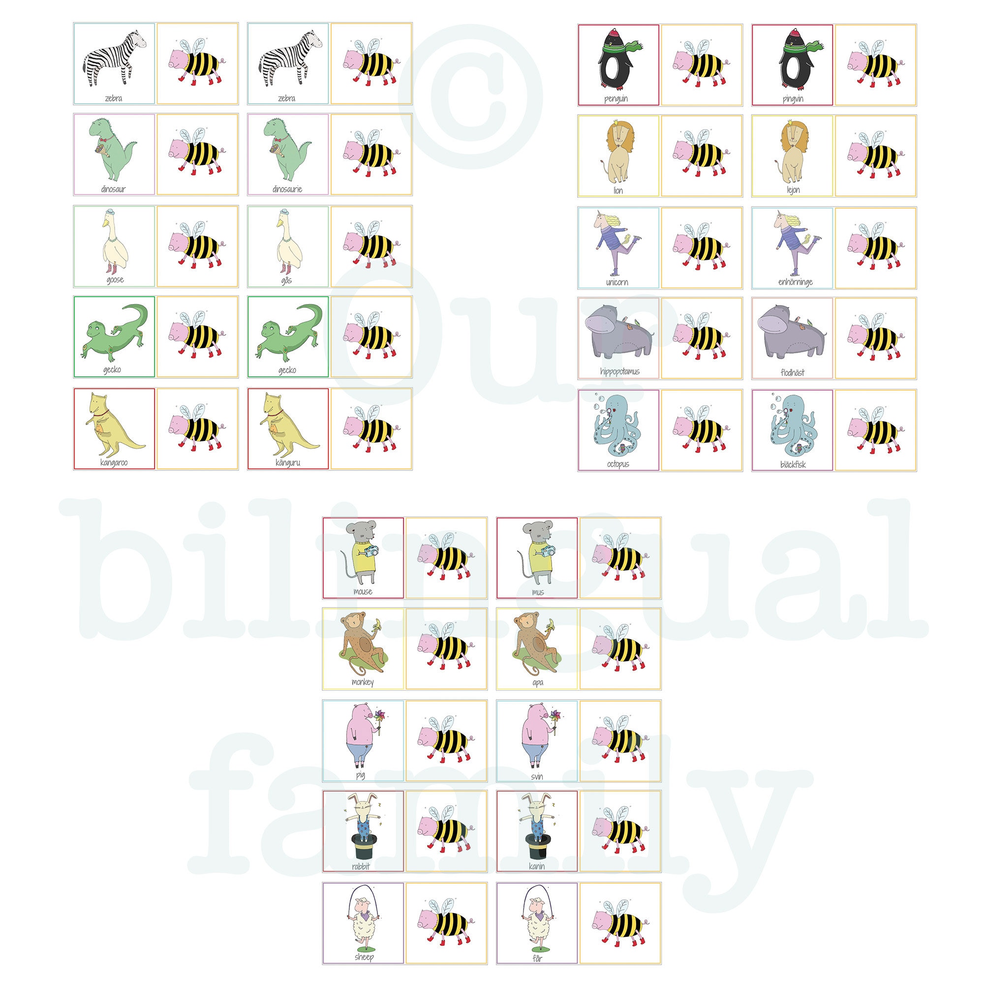 English Swedish Bilingual Animal Memory Game, Animals, Printable Games ...