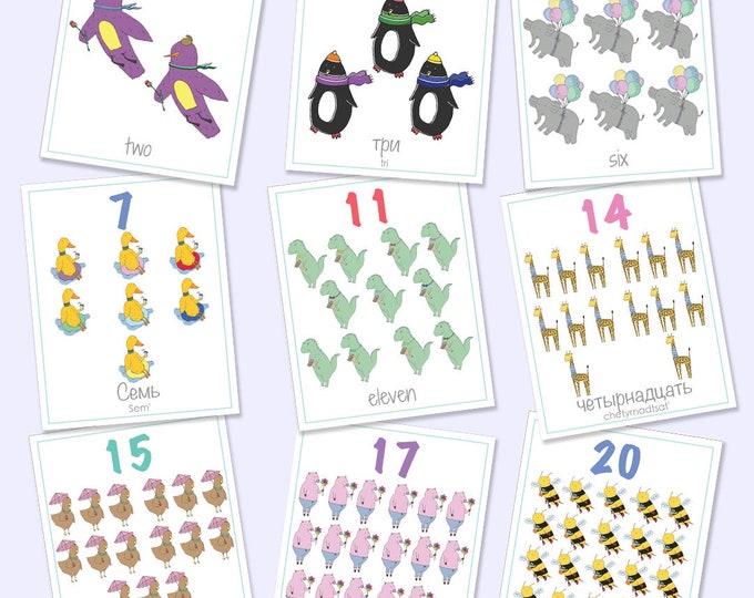 English Spanish Bilingual Numbers Flash Cards 1-20 , Printable Games ...
