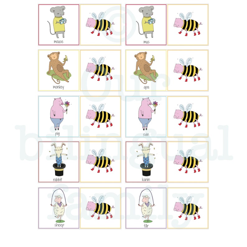 English Swedish Bilingual Animal Memory Game Animals - Etsy