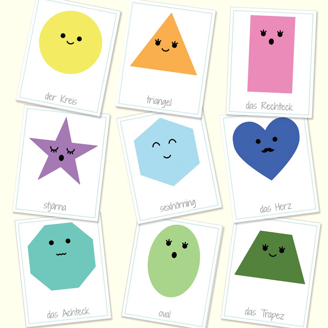 German Swedish Bilingual Shapes Flash Cards, Printable Games ...