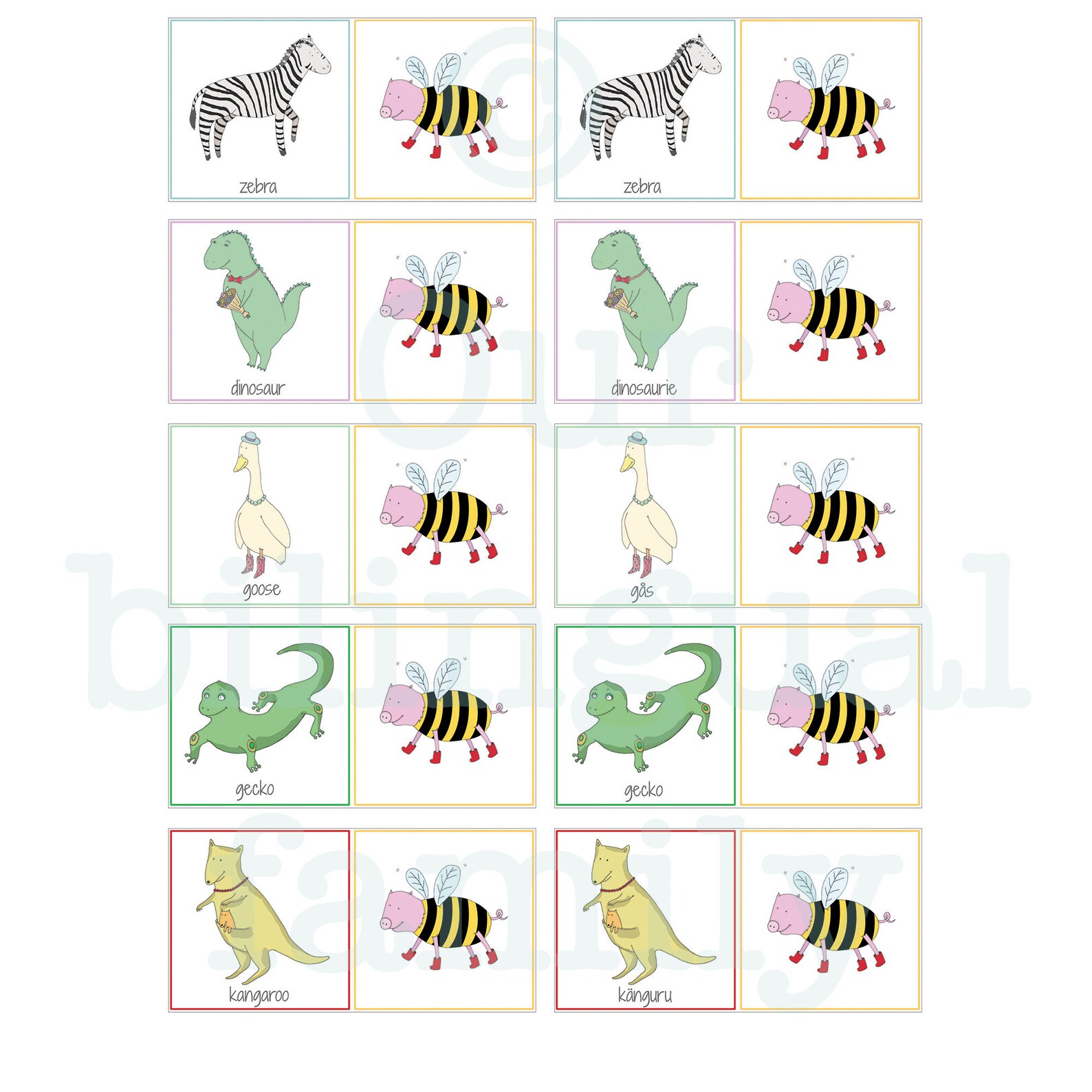 English Swedish Bilingual Animal Memory Game, Animals, Printable Games ...