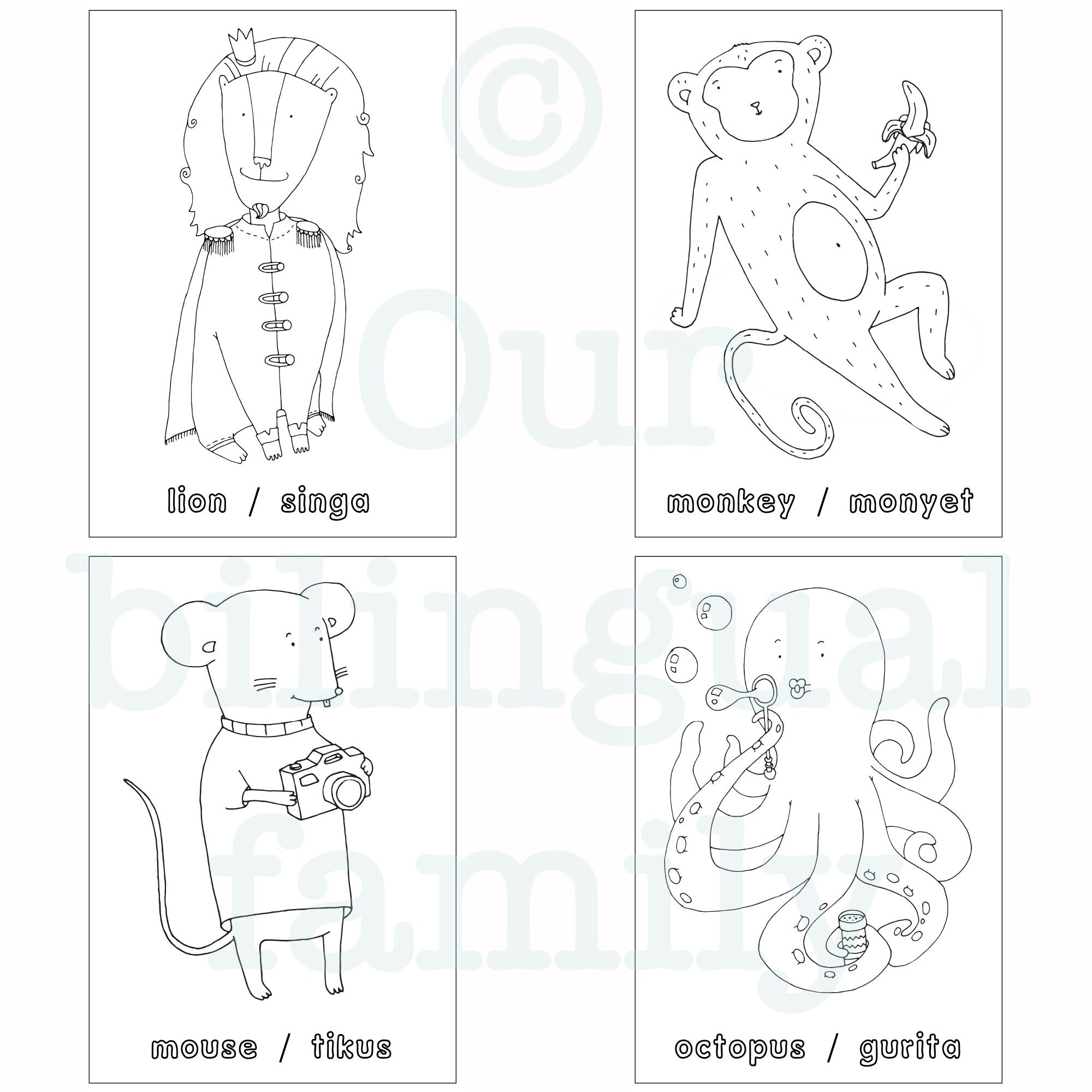 English Indonesian Bilingual Animal Colouring in Pages - Etsy UK