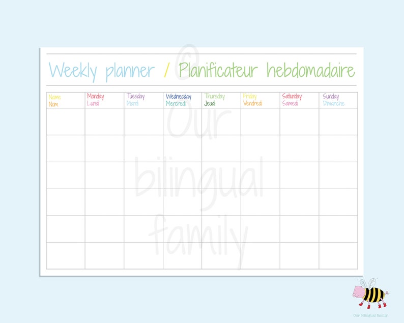English French Bilingual Weekly Planner Calendar Instant - Etsy