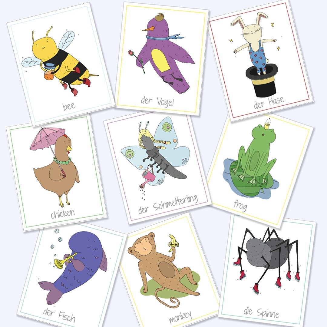 Cartes Flash animaux bilingues anglais allemand, jeux imprimables, jeux ...