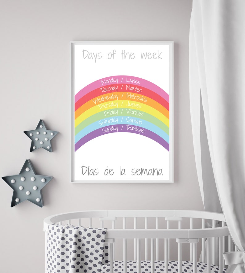 English Spanish Bilingual "days of the Week" Poster ,nursery Art ...