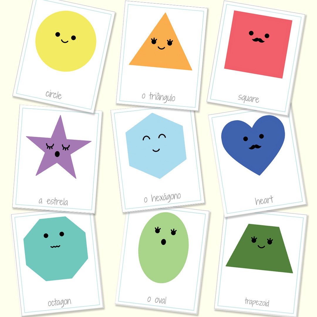English Portuguese Bilingual Shapes Flash Cards, Printable Games ...