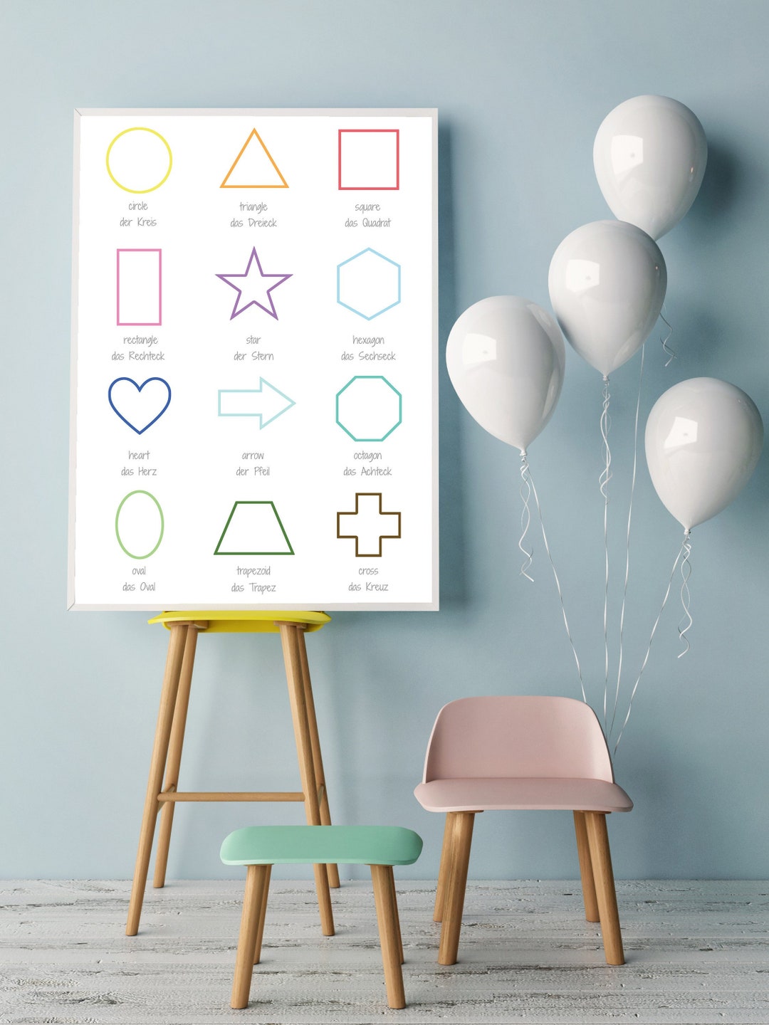 English German Bilingual Shapes Poster Language - Etsy