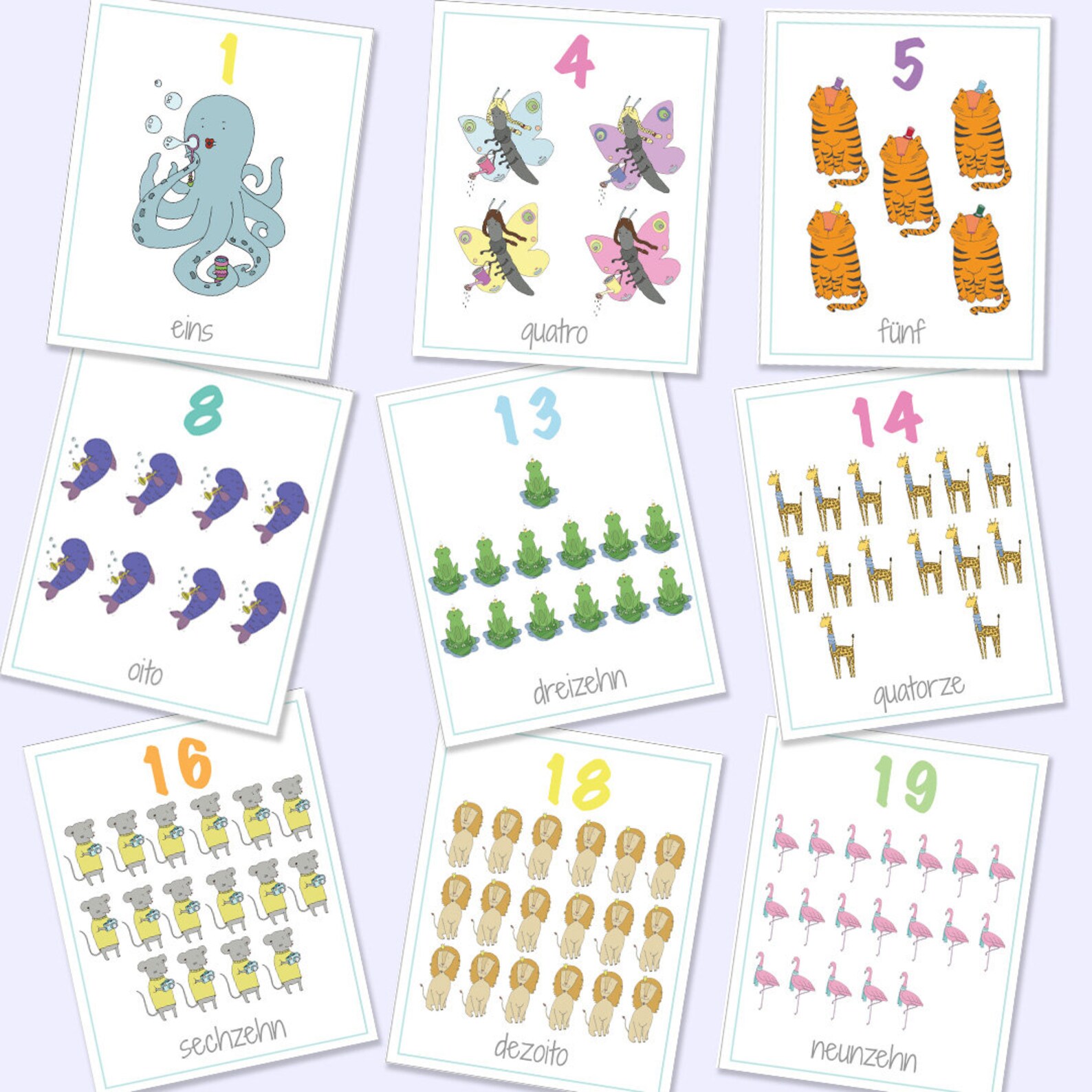 German Portuguese Bilingual Numbers Flash Cards 1-20 , Printable Games ...