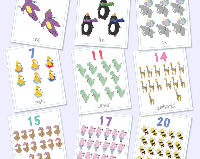 English Spanish Bilingual Numbers Flash Cards 1-20 , Printable Games ...