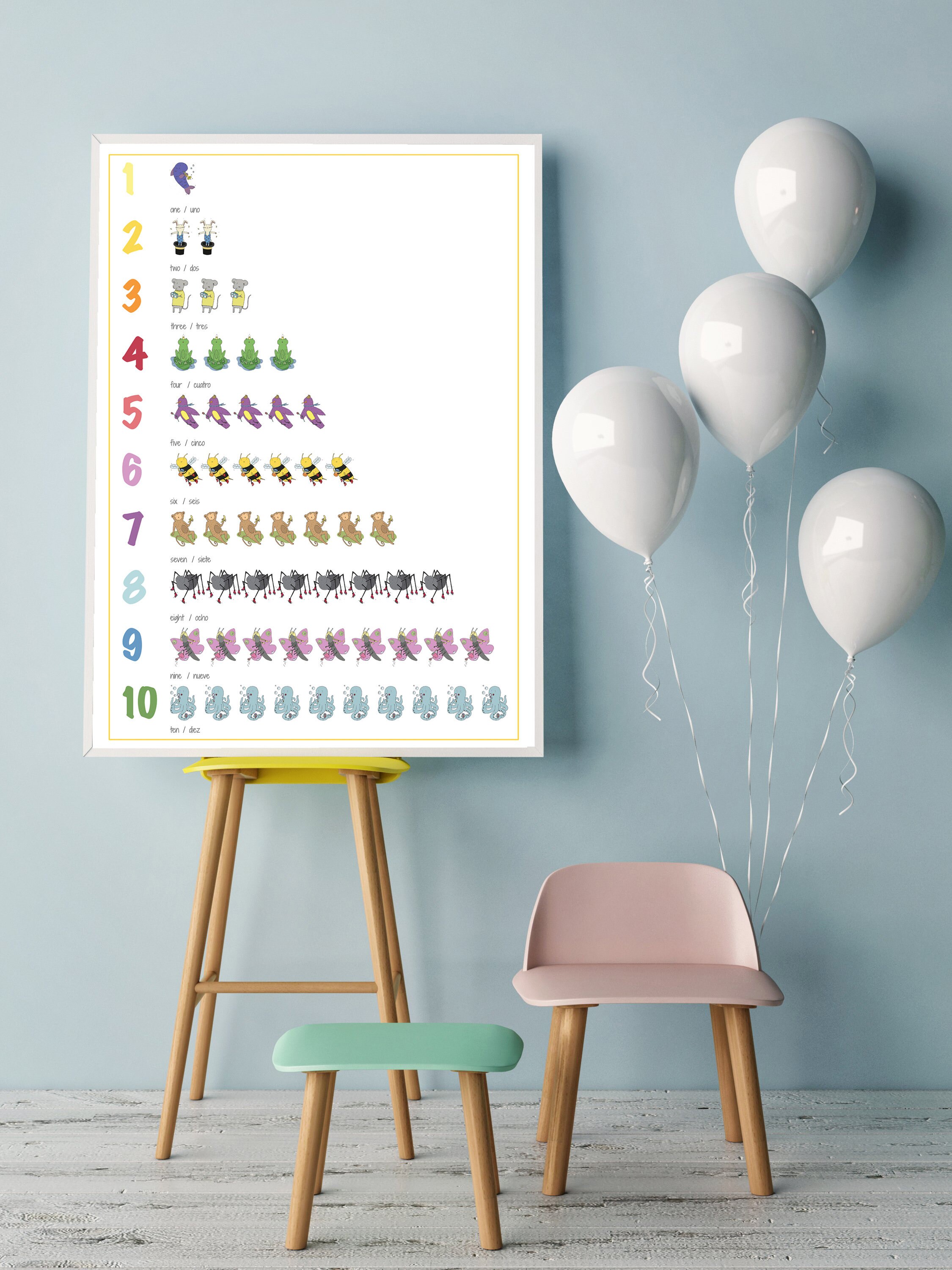 English Spanish Bilingual Number Counting Poster 1 - 10, Animal ...