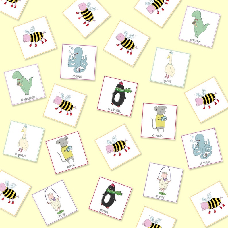 English Spanish Bilingual Animal Memory Game, Animals, Printable Games ...