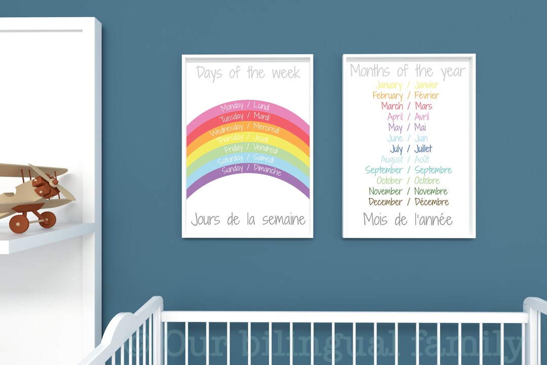English French Bilingual Language Posters Set of 2, "days of the Week ...