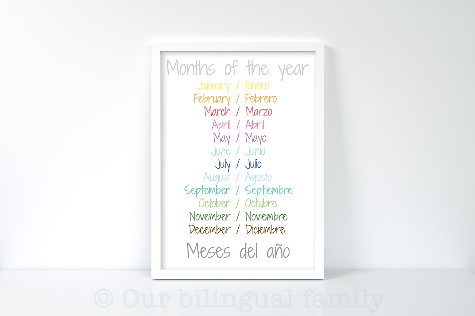 English Spanish Bilingual months of the Year - Etsy