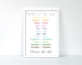 English French Bilingual "months of the Year" Poster ,nursery Art ...