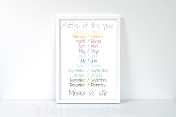 English Spanish Bilingual months of the Year | Etsy