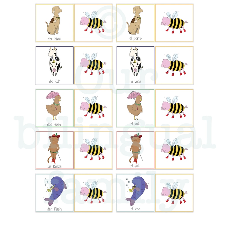 German Spanish Bilingual Animal Memory Game, Animals, Printable Games ...