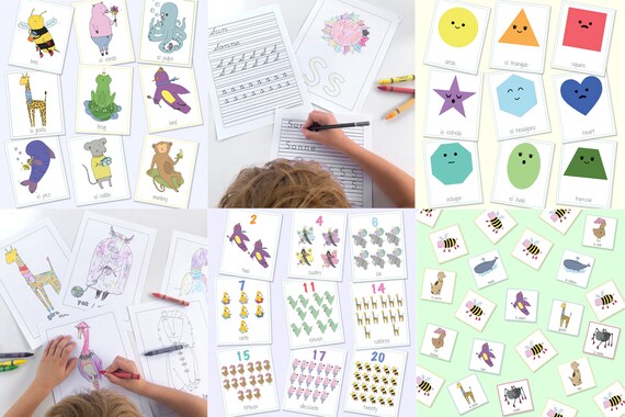 English Spanish Bilingual Activity Pack Flash Cards Learn to | Etsy