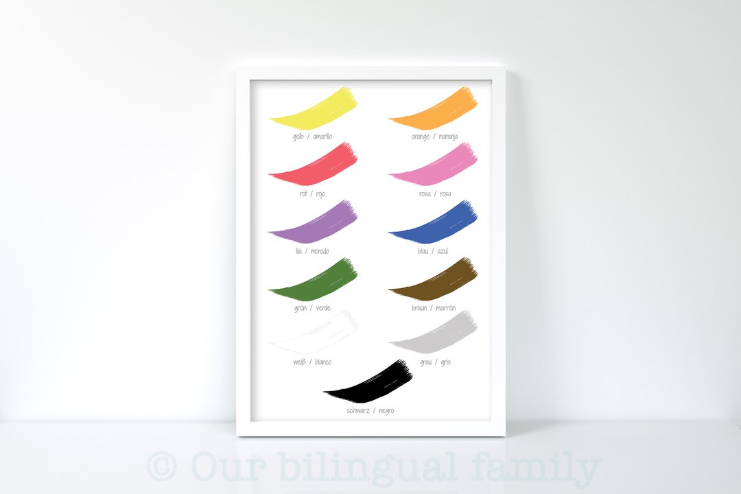 Deutsch Spanisch zweisprachiges Farben Poster, Kinderzimmer Kunst ...