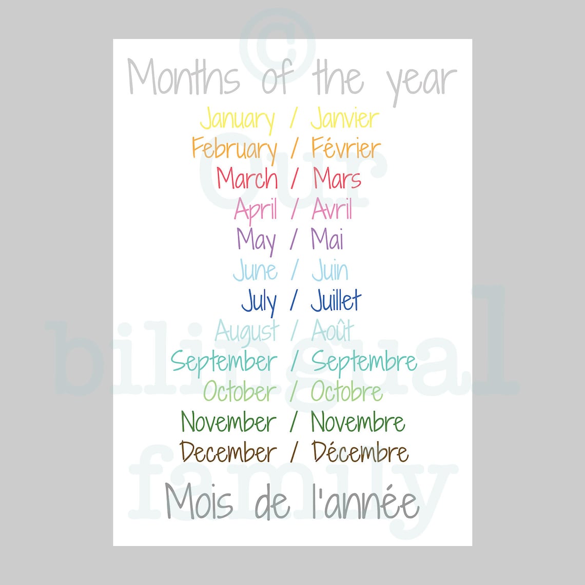 English French Bilingual "months of the Year" Poster ,nursery Art ...